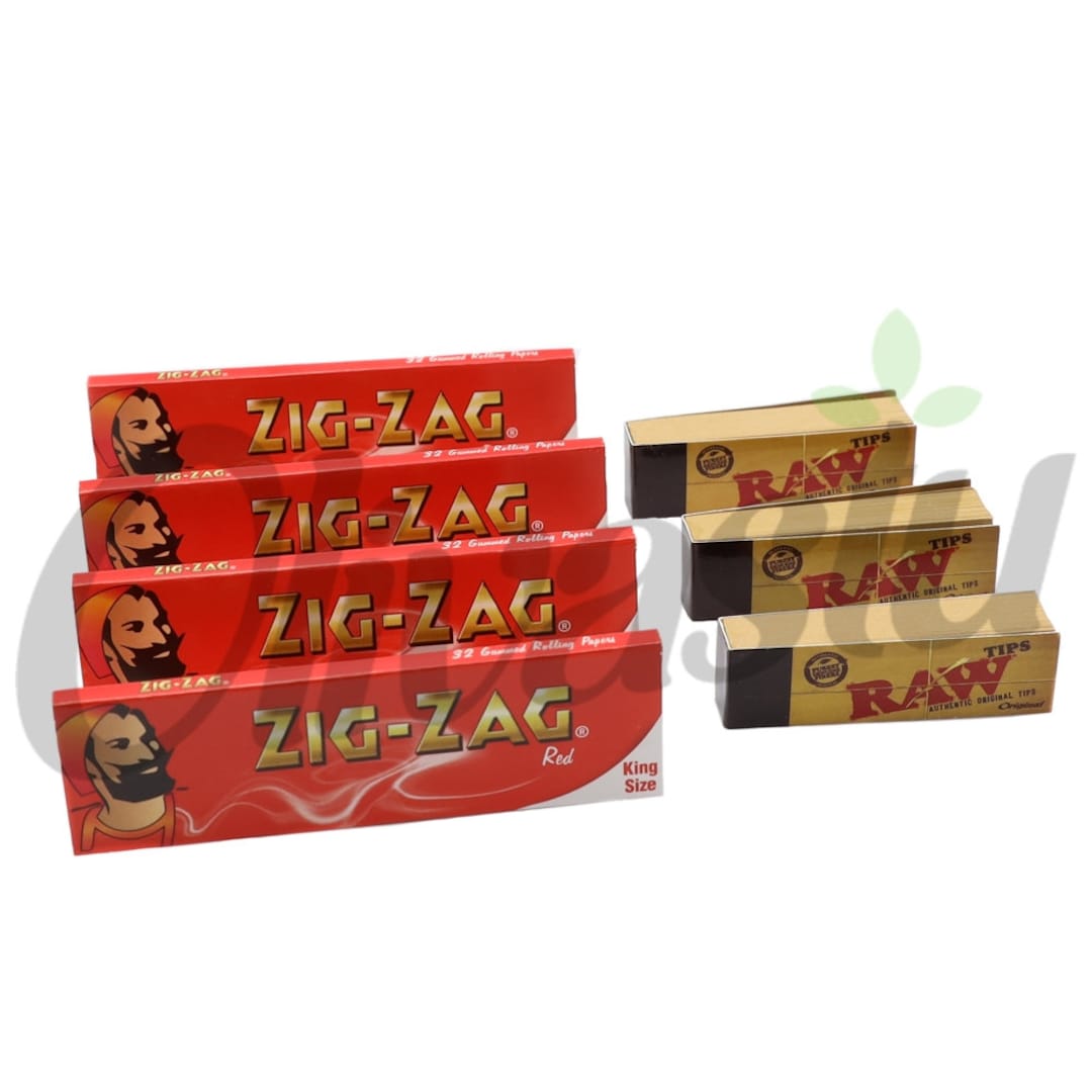 4 X Zig Zag King Size Slim Ultra Red Heavy Weight Rolling Papers With 3 ...