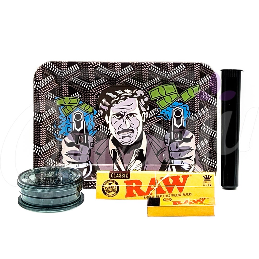 Gangsta Pablo Escobar Small Smoking Rolling Gift Tray Set RAW King Size ...