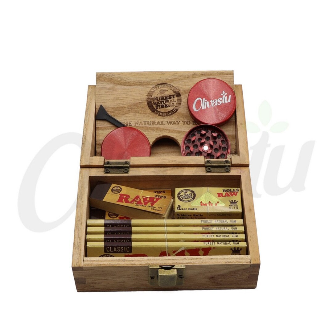 Raw Box Rolling Paper Station Tray Tips Grinder Gift Set Roll Classic ...