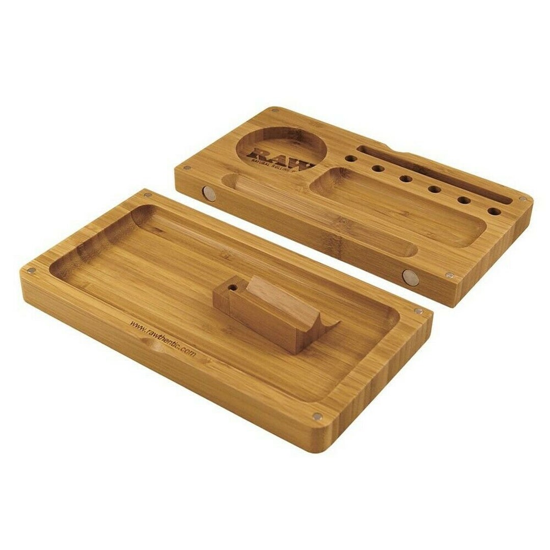 RAW Wooden Bamboo Backflip Magnetic Rolling Tray + Compartments Limited ...
