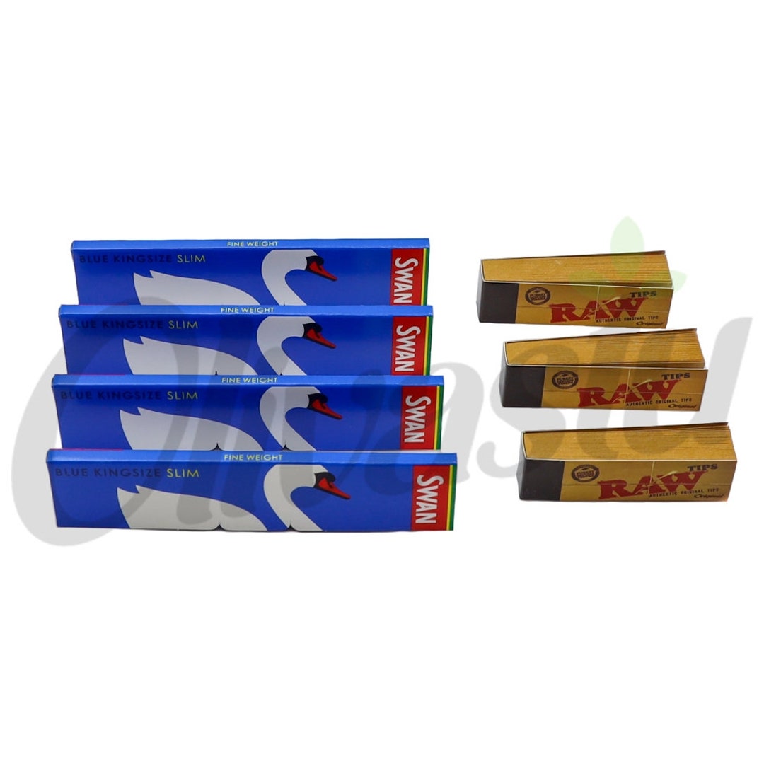 4 X Swan King Size Slim Blue Rolling Papers With 3 Raw Classic Filter ...