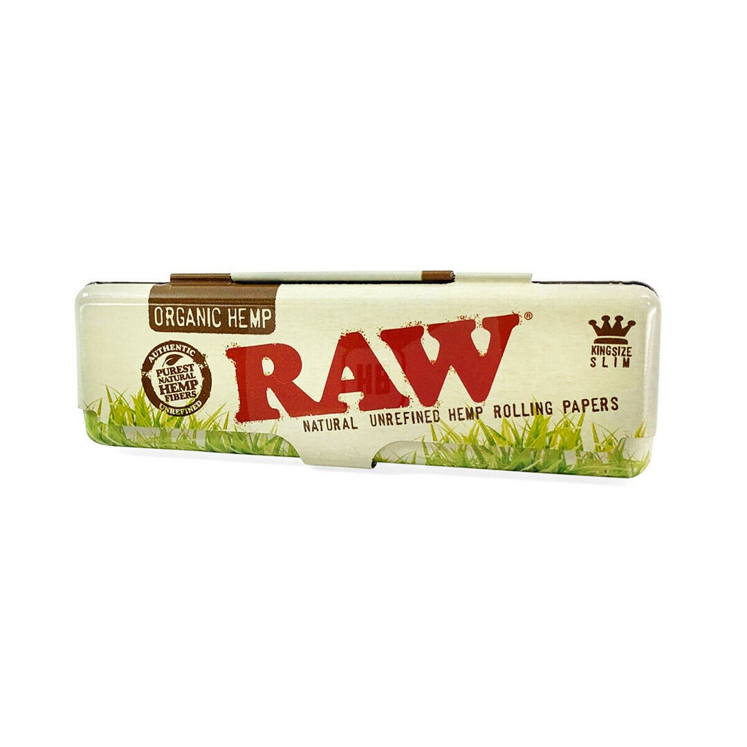 RAW Organic Rolling Papers King Size Slim Metal Tin Storage Case ...