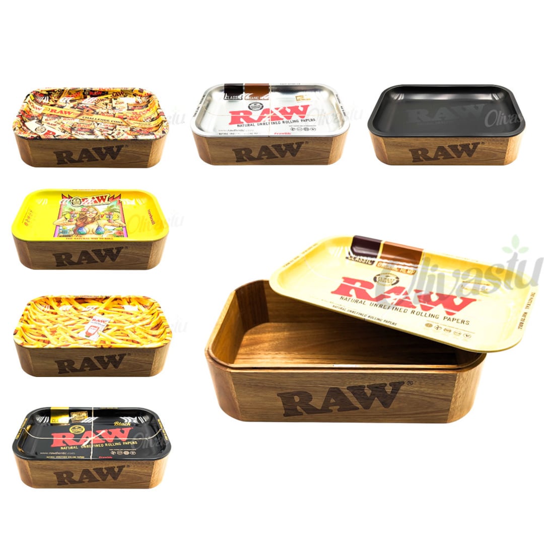 RAW Cache Box With RAW Metal Rolling Tray Medium Wooden Storage Limited ...