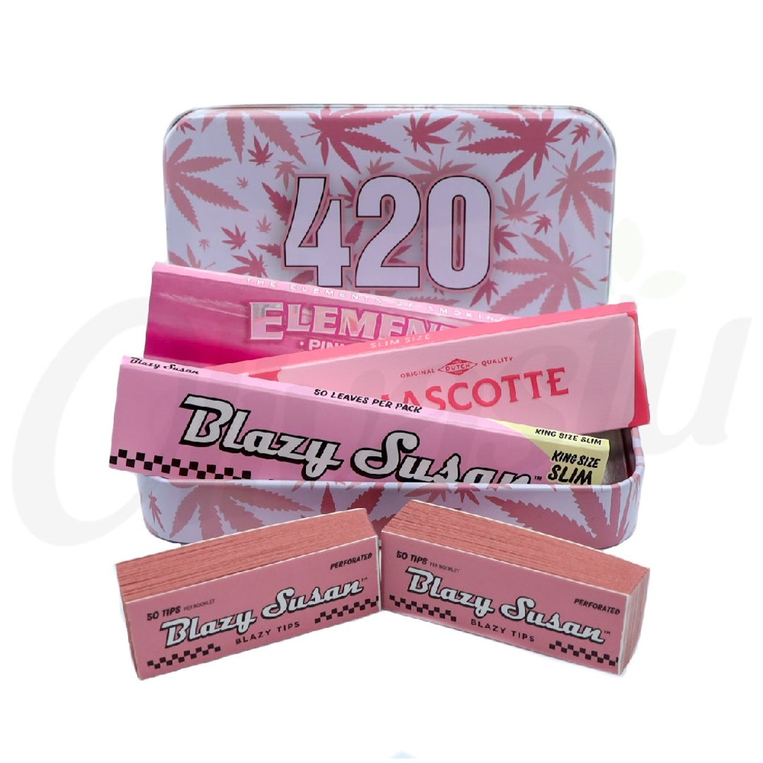 Pink Leaf Tobacco Tin Pink Paper Set Design King Blazy Susan - Etsy
