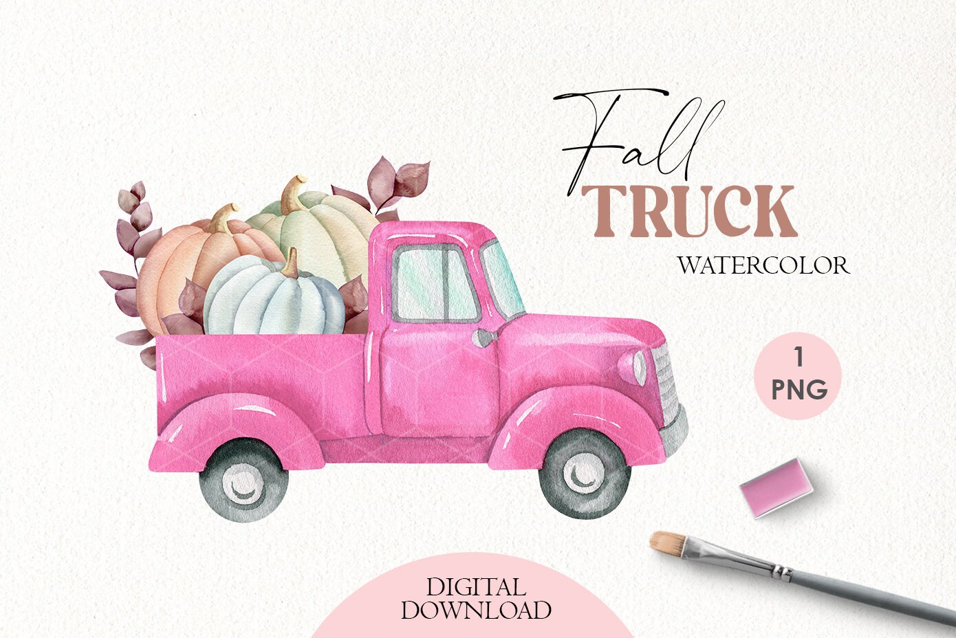 Pink pumpkin truck clipart Watercolor fall truck clipart | Etsy