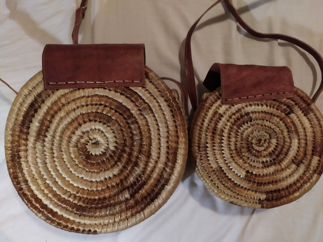 Round Shoulder Bag in Raffia and Leather Several Sizes - Etsy