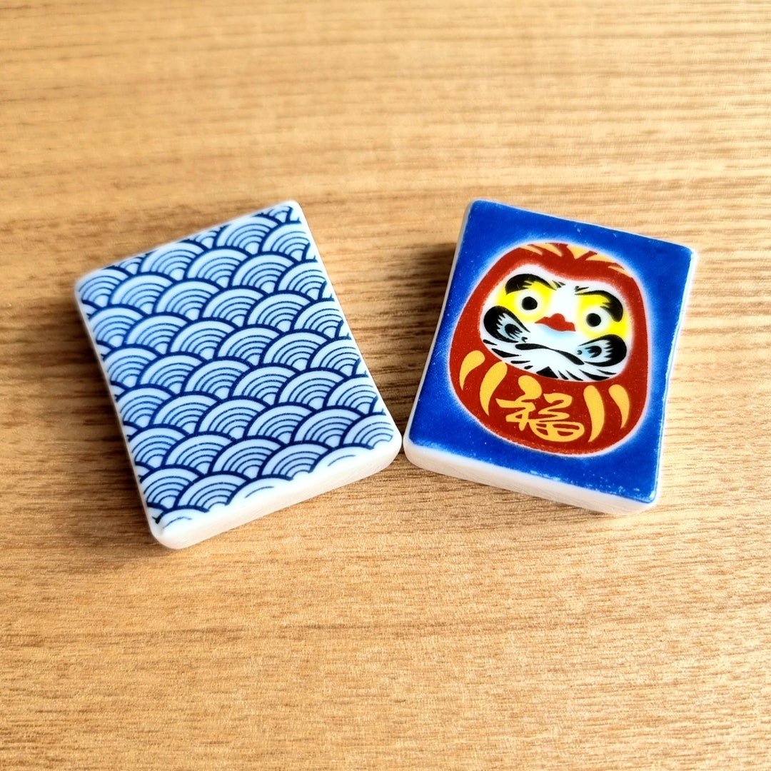 Kawaii Japanese Blue Waves & Lucky Daruma Brush Rest | Makeup Brush ...