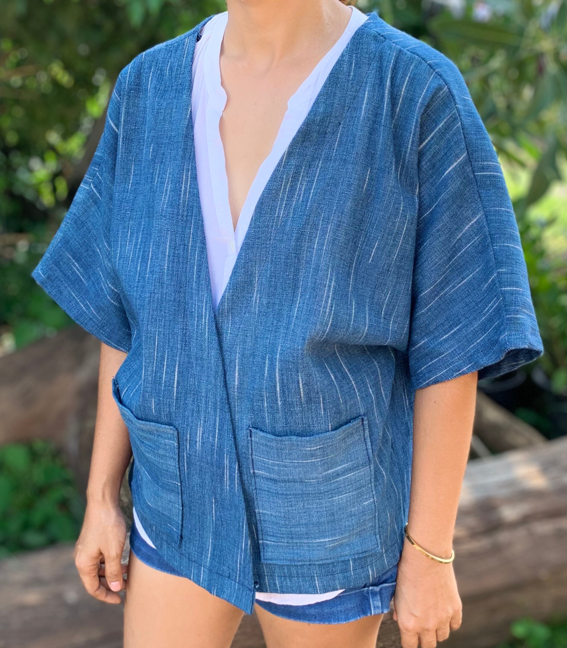 Handmade Organic Cotton Indigo Dye Thai Jacket Kimono Shirt Robe Poncho ...