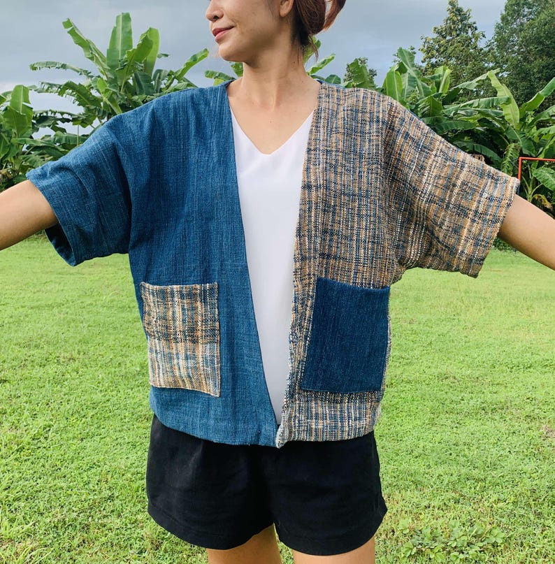 Handmade Indigo Dyed Organic Cotton Jacket, Thai Kimono Style - Etsy