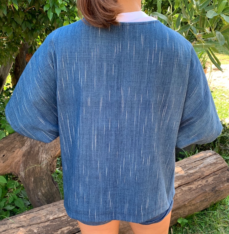 Handmade Organic Cotton Indigo Dye Thai Jacket Kimono Shirt Robe Poncho ...