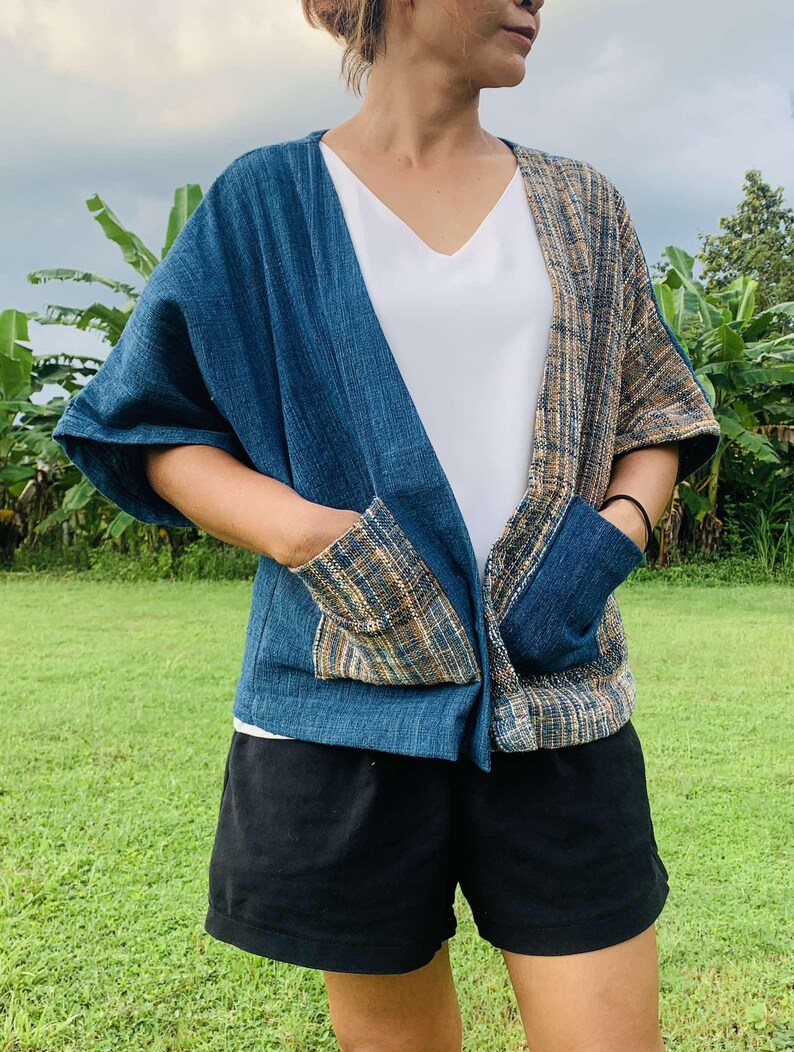 Handmade Indigo Dyed Organic Cotton Jacket, Thai Kimono Style - Etsy