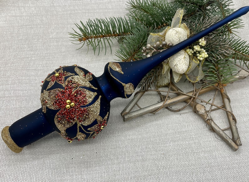 Big Blue Christmas Glass Tree Topper 12 Inch,vintage Tree Topper ...