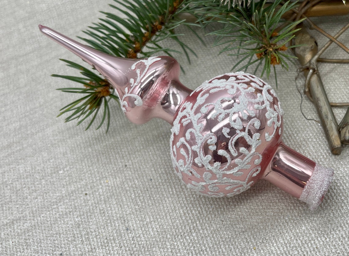 Small Pink Christmas Glass Tree Topper 8 Inch,glass Finial Xmas Tree ...