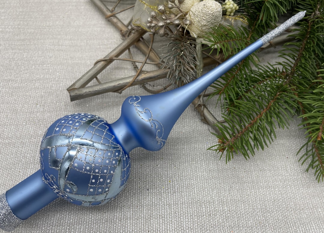 Blue Christmas Glass Tree Topper 9 Inch, Vintage Tree Topper Xtmas ...
