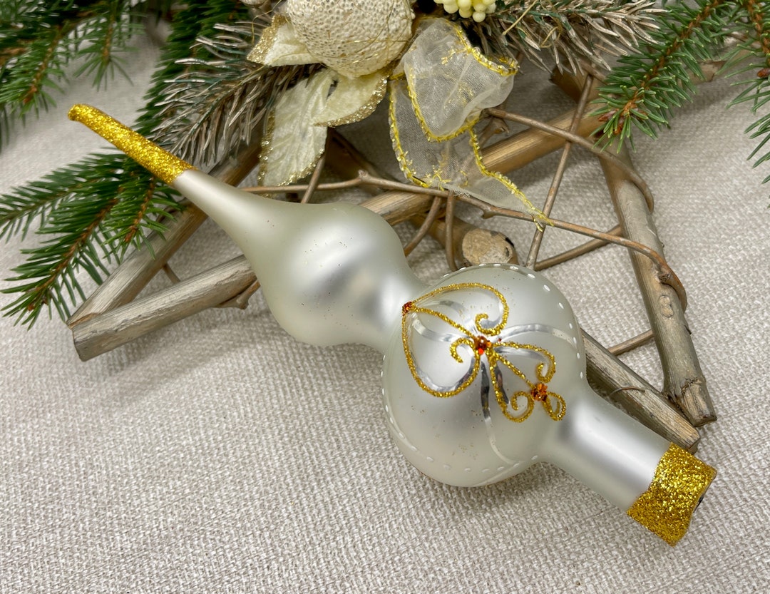 Small White Christmas Glass Tree Topper 8 Inch, Vintage Tree Topper ...