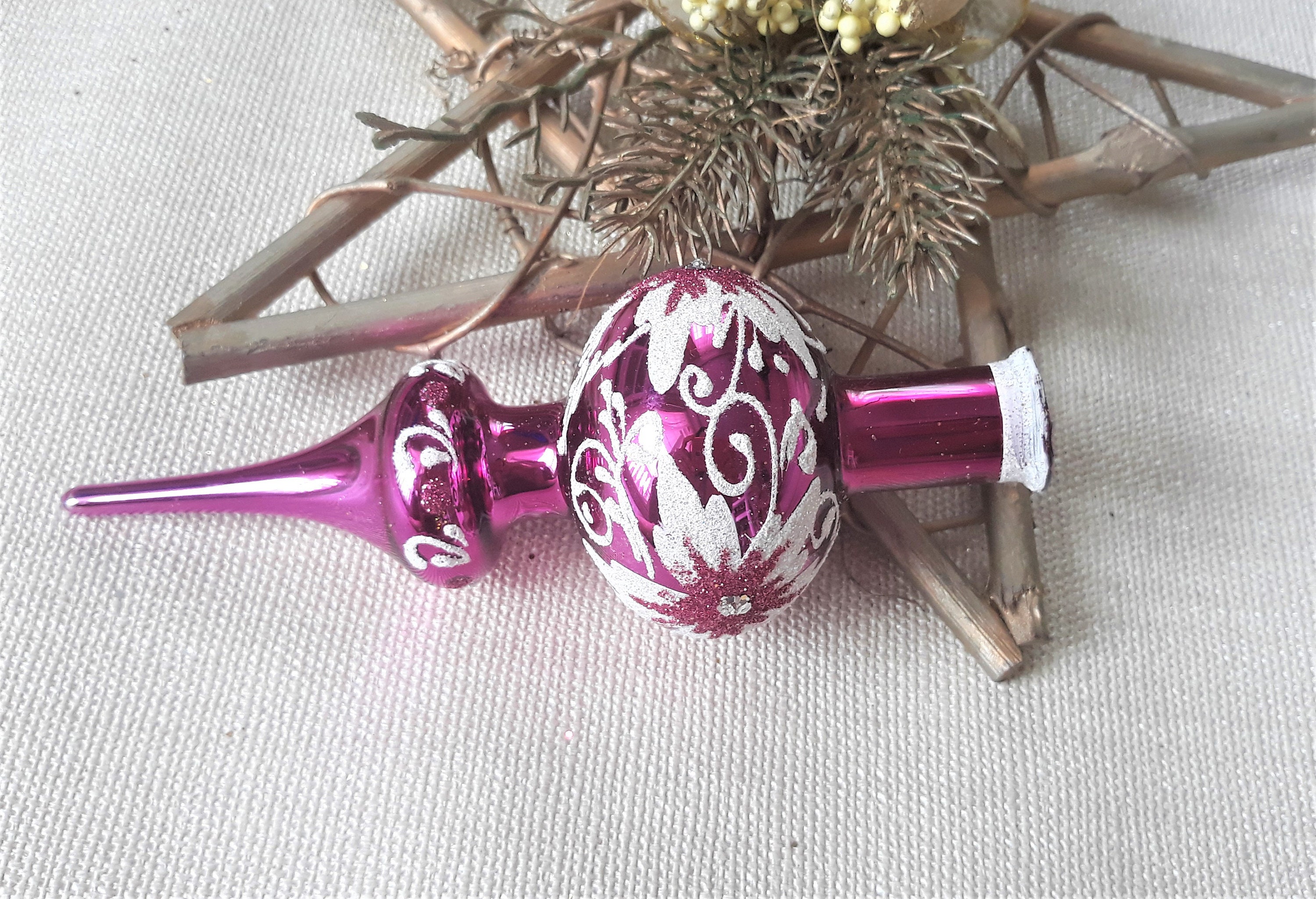 Small Pink Christmas Glass Tree Topper 8 Inch, Vintage Tree Topper ...