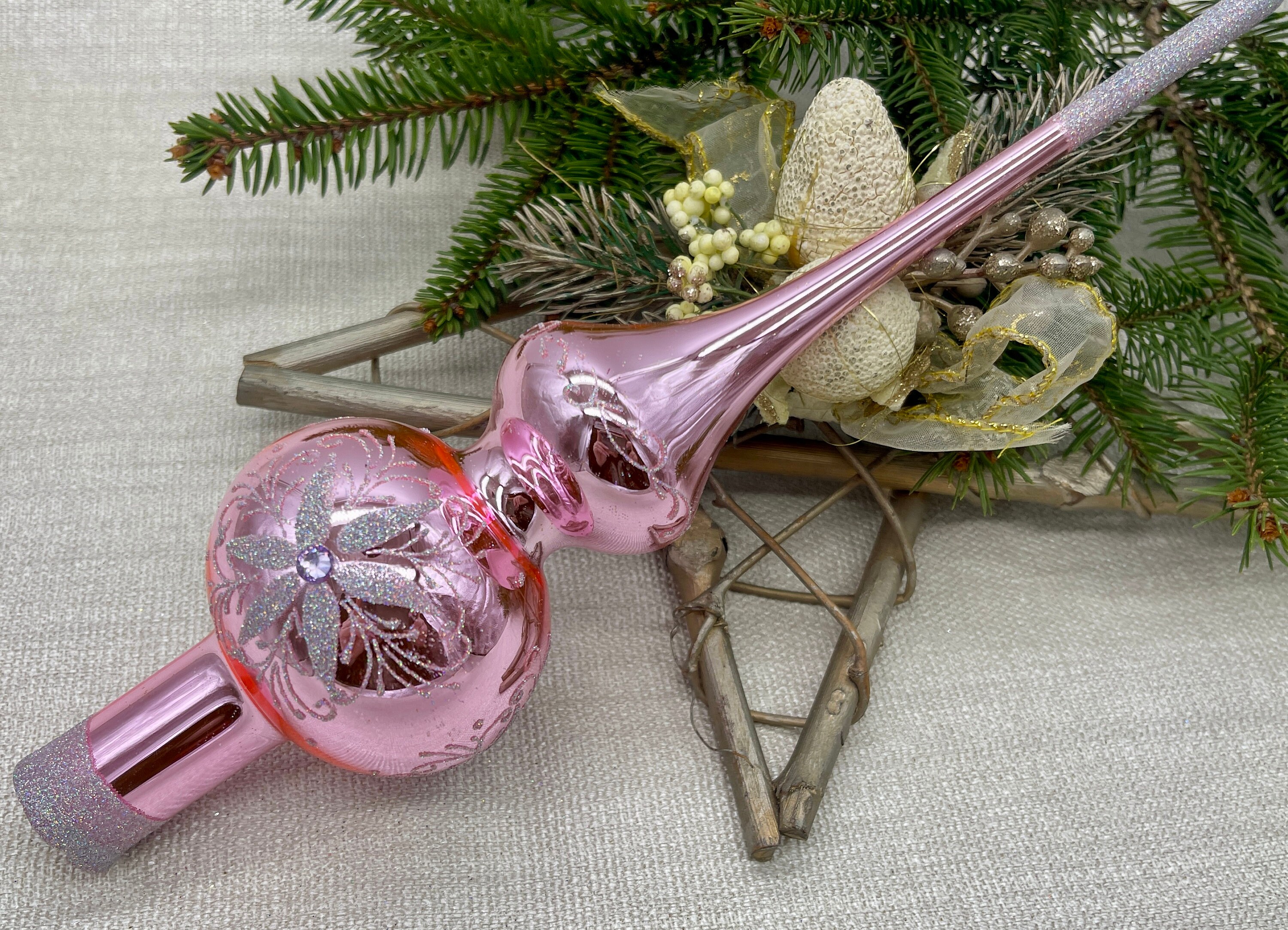 Shiny Brite Pink Christmas Tree Topper Mercury Glass Finials Tree Top ...