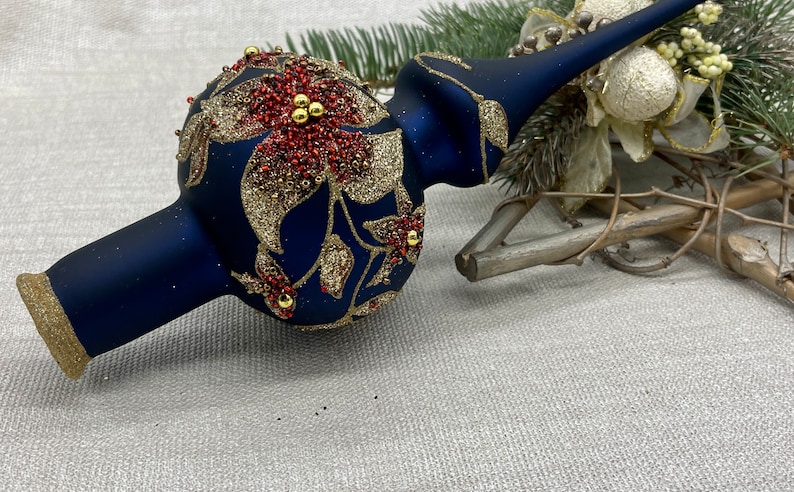 Big Blue Christmas Glass Tree Topper 12 Inch,vintage Tree Topper ...