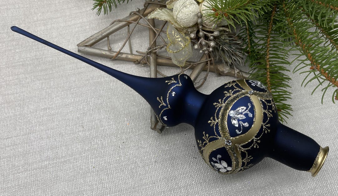Big Blue Christmas Glass Tree Topper 12 Inch,vintage Tree Topper ...
