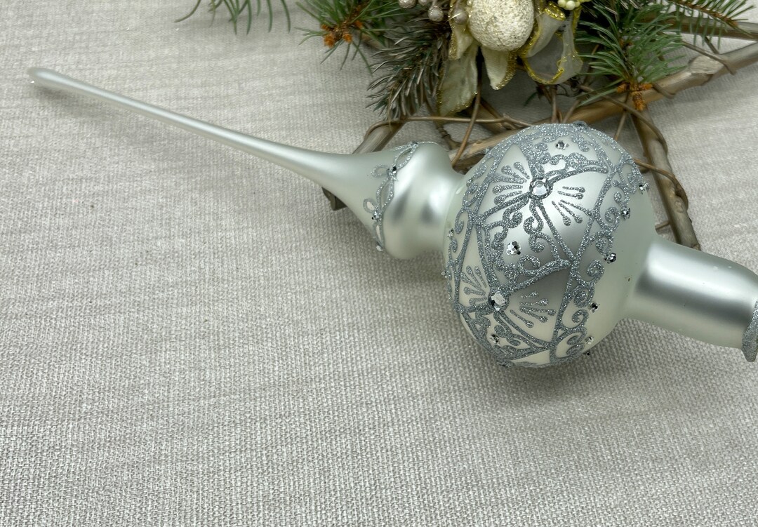 Big Silver Christmas Glass Tree Topper 12 Inch,vintage Tree Topper ...