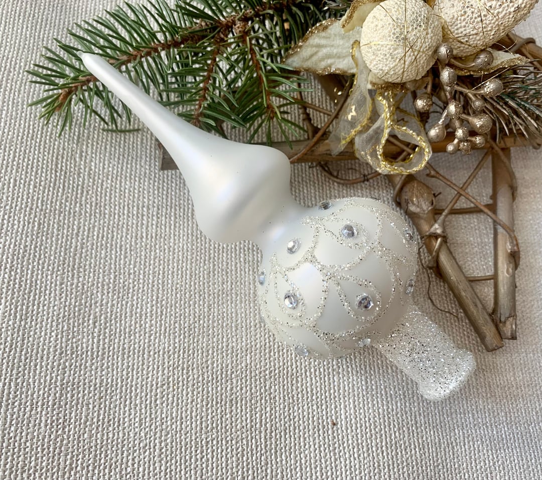 Small White Christmas Glass Tree Topper 8 Inch, Vintage Tree Topper ...
