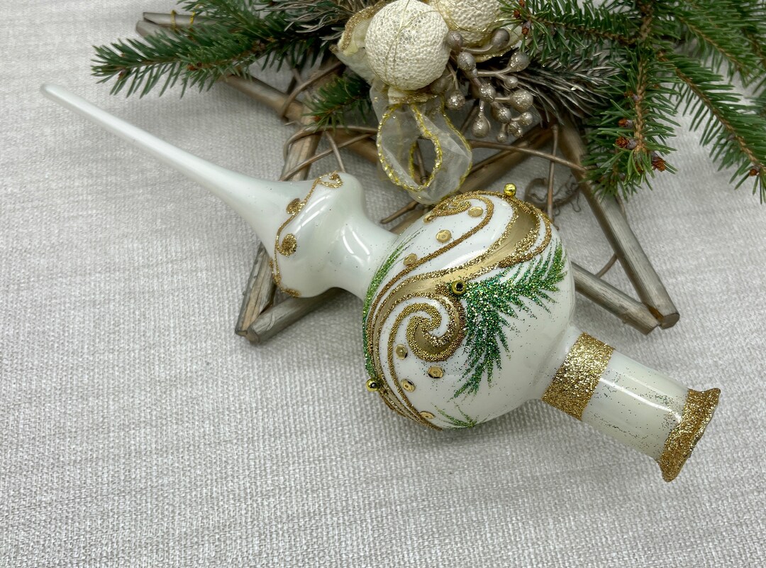 White Christmas Glass Tree Topper 9 Inch,vintage Tree Topper Christmas ...