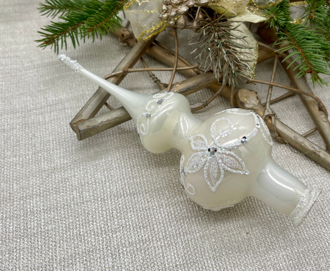 Small White Christmas Glass Tree Topper 8 Inch, Vintage Tree Topper ...