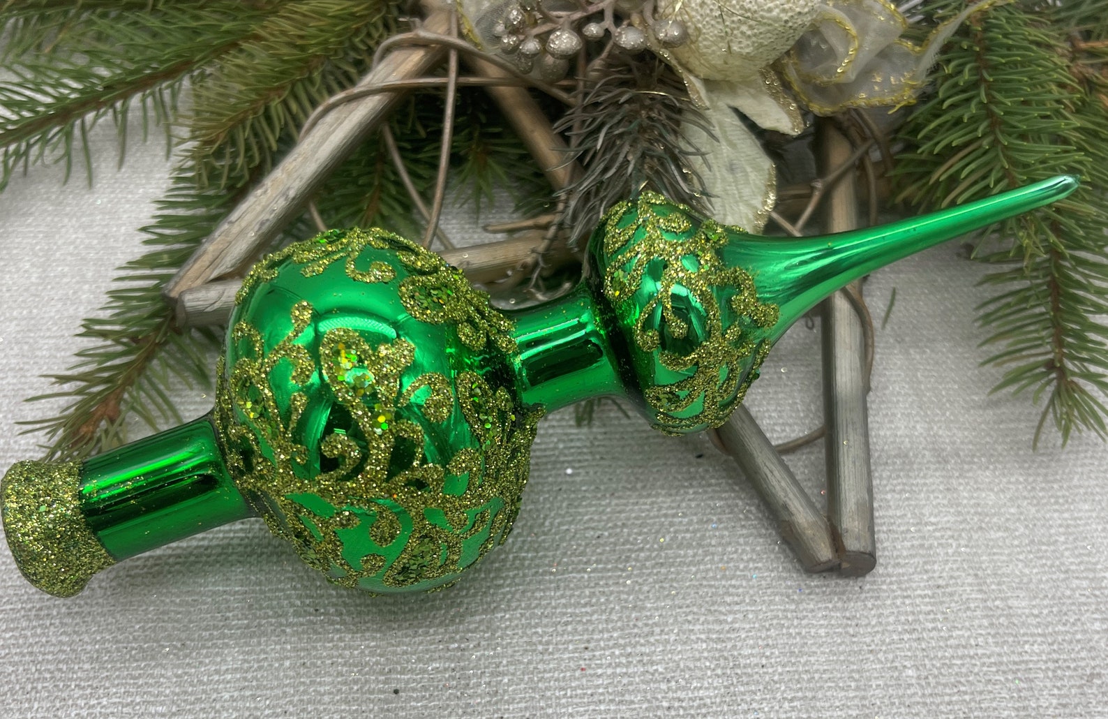 Chistmas Decor 2024, Green Christmas Glass Tree Topper 7 Inch, Handmade ...