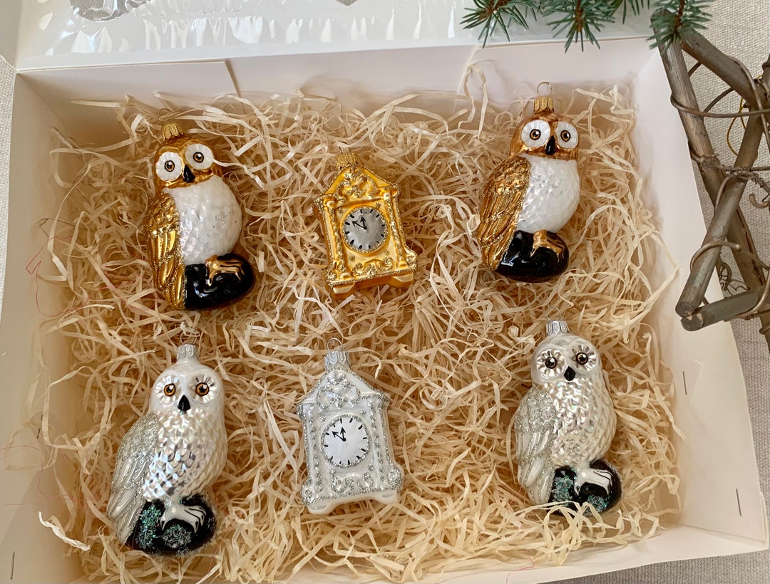 Owls and Clocks Collection Christmas Glass Ornamens, Handmade Christmas ...