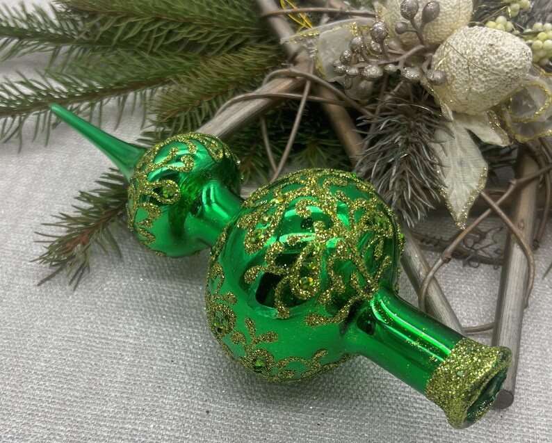 Chistmas Decor 2024, Green Christmas Glass Tree Topper 7 Inch, Handmade ...
