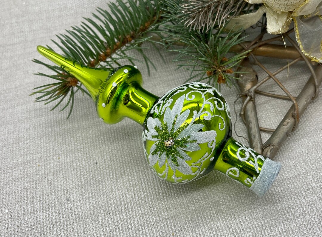 Small Green Christmas Glass Tree Topper 8 Inch, Vintage Tree Topper ...