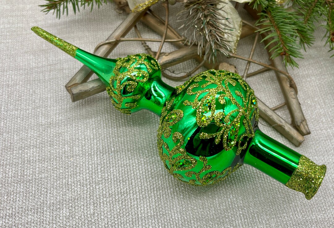 Small Green Christmas Glass Tree Topper 8 Inch, Vintage Tree Topper ...