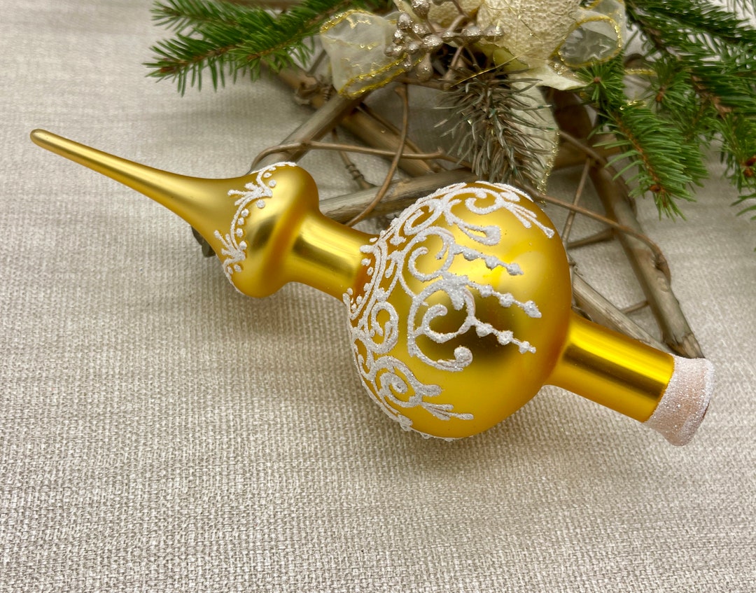 Small Gold Christmas Glass Tree Topper 8 Inch, Vintage Tree Topper ...