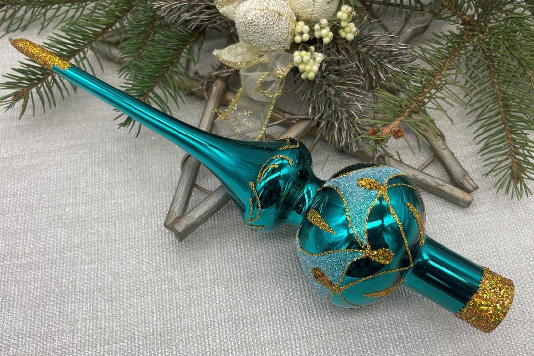 Turquoise Christmas Glass Tree Topper 9 Inch,vintage Tree Topper Xtmas ...