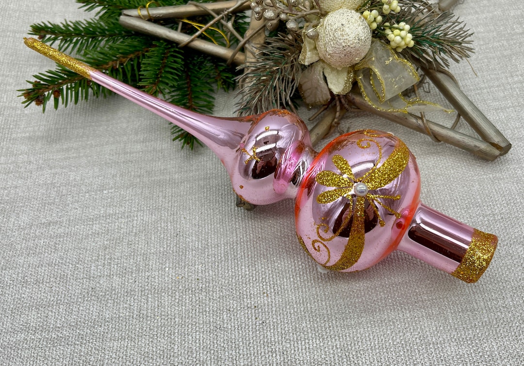 Shiny Brite Pink Christmas Tree Topper Mercury Glass Finials Tree Top ...