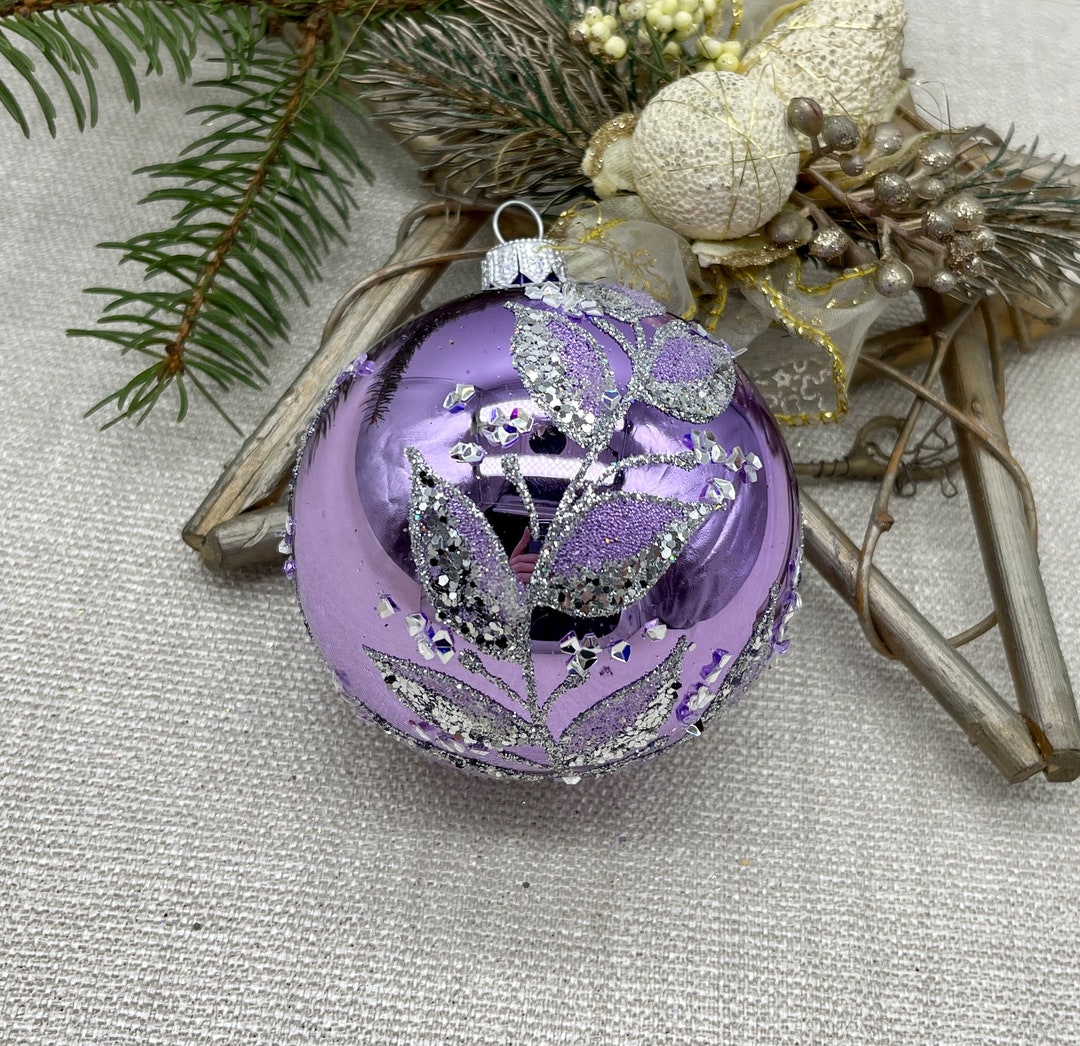 Lilac Christmas Glass Ball Ornament, Hand Painted Christmas Glass ...
