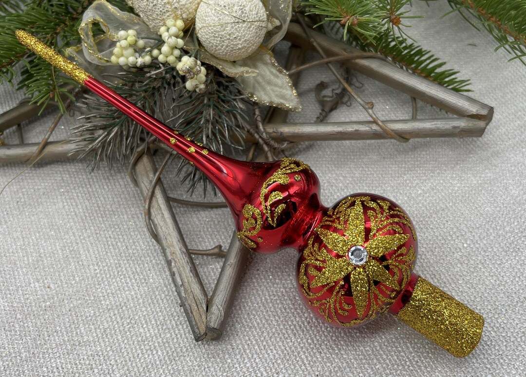 Small Red Christmas Glass Tree Topper 7 Inch,glass Finial Xmas Tree Top ...