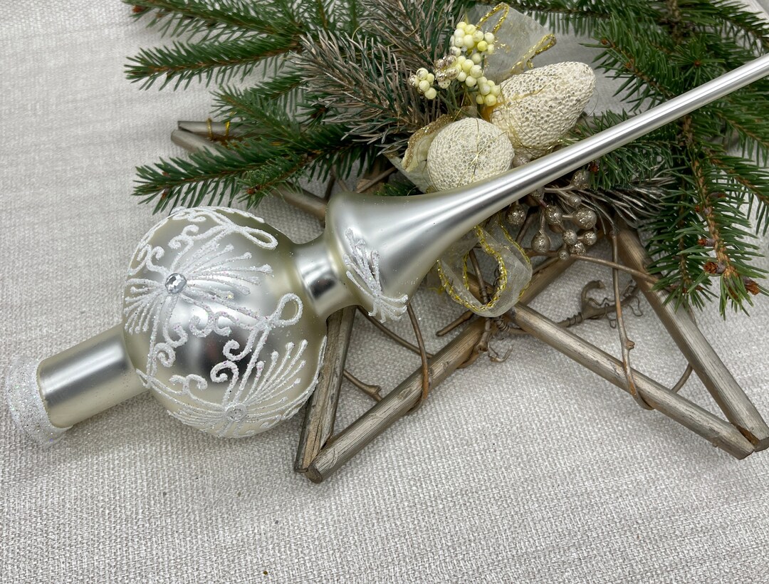 Silver Christmas Glass Tree Topper 9 Inch,vintage Tree Topper Christmas ...
