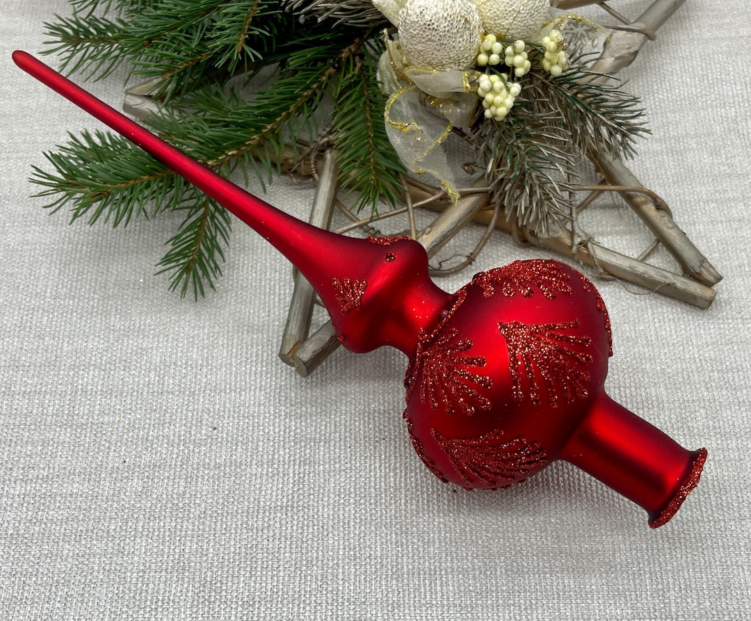 Red Christmas Glass Tree Topper 9 Inch,vintage Tree Topper Christmas ...