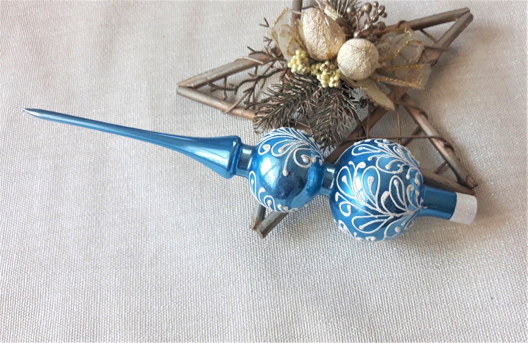 Blue Christmas Glass Tree Topper 11 Inch,vintage Tree Topper Christmas ...