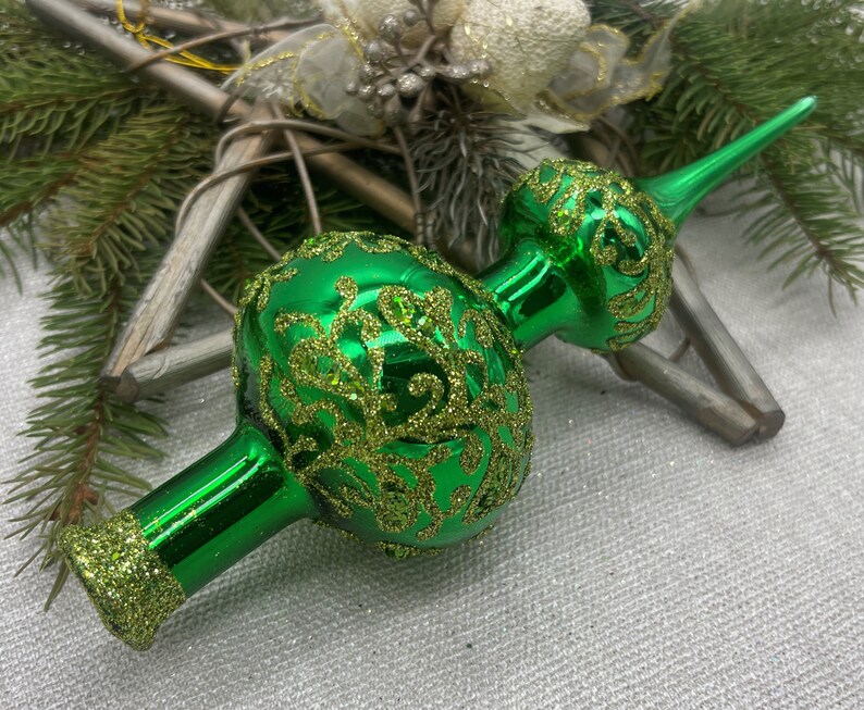 Chistmas Decor 2024, Green Christmas Glass Tree Topper 7 Inch, Handmade ...