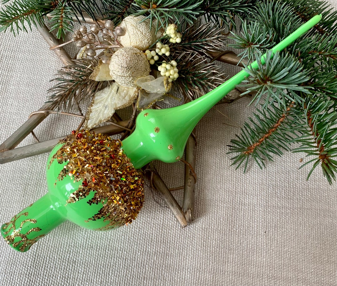 Green Christmas Glass Tree Topper 9 Inch, Vintage Tree Topper Christmas ...