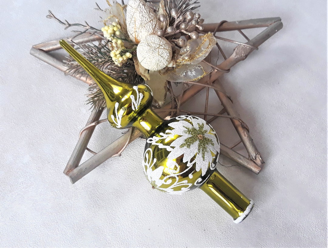 Small Green Christmas Glass Tree Topper 8 Inch, Vintage Tree Topper ...