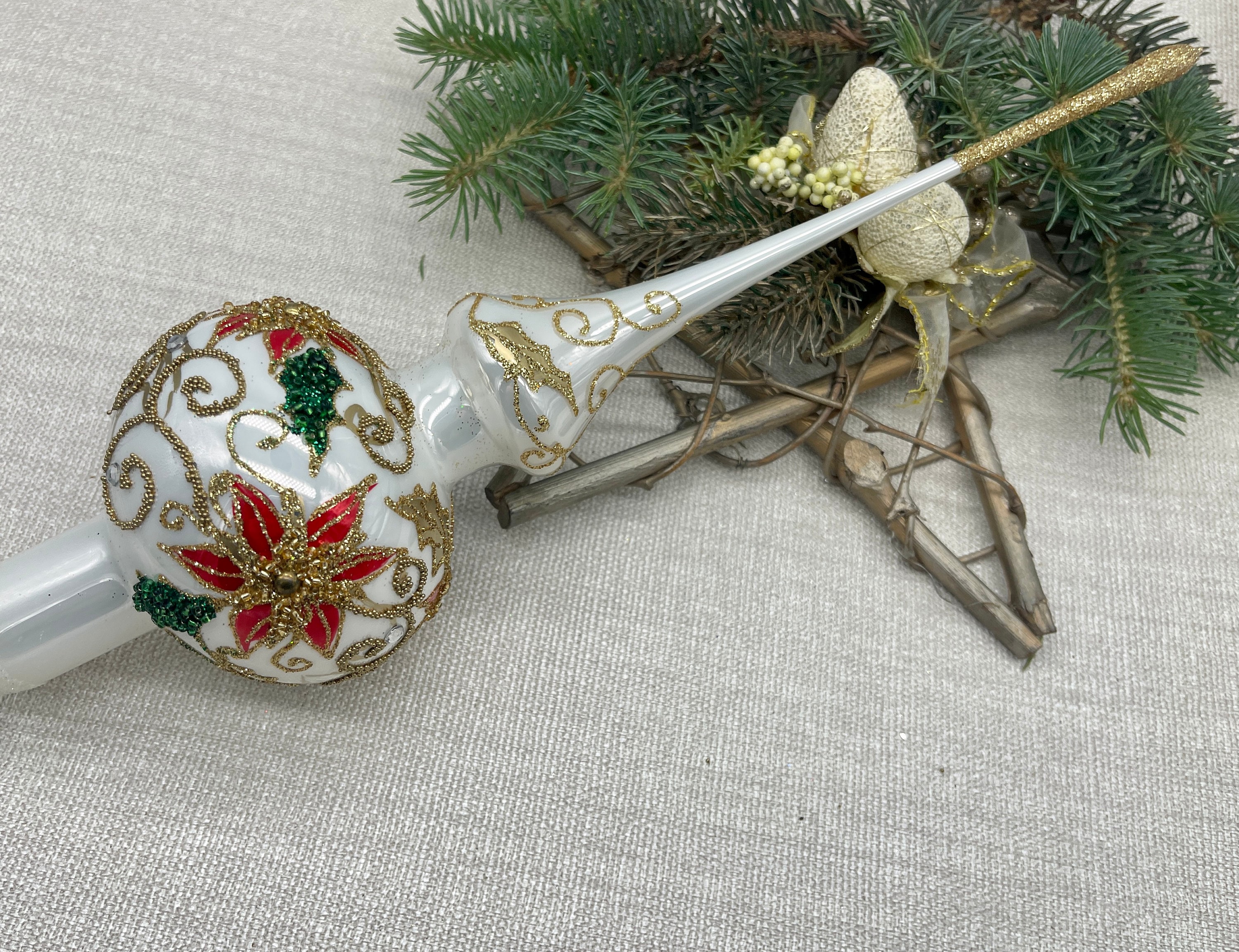 Big Christmas Glass Tree Topper 12 Inch,vintage Tree Topper Christmas ...