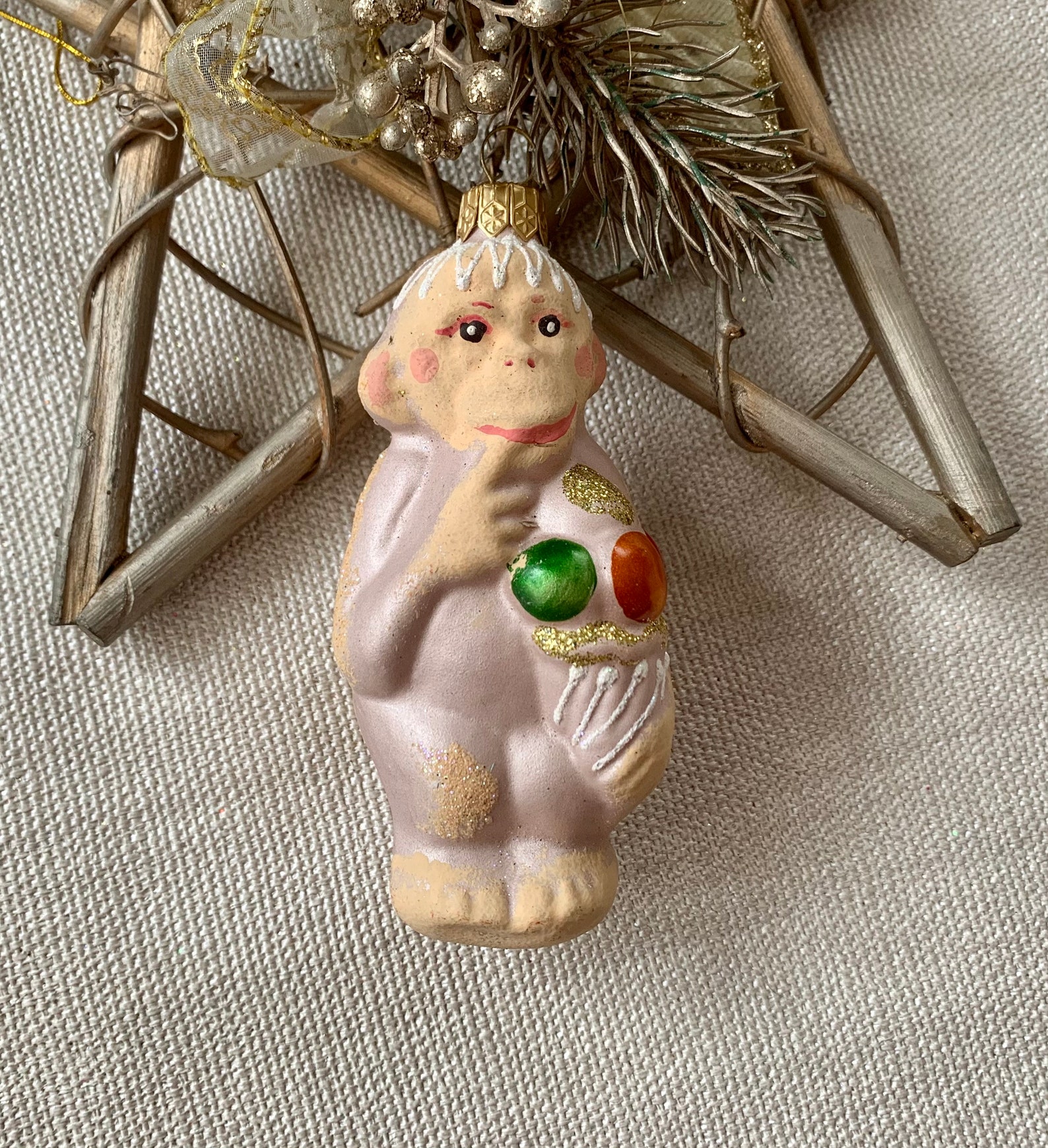 Monkey Christmas Glass Ornaments Blown Hand Painted Glass - Etsy UK