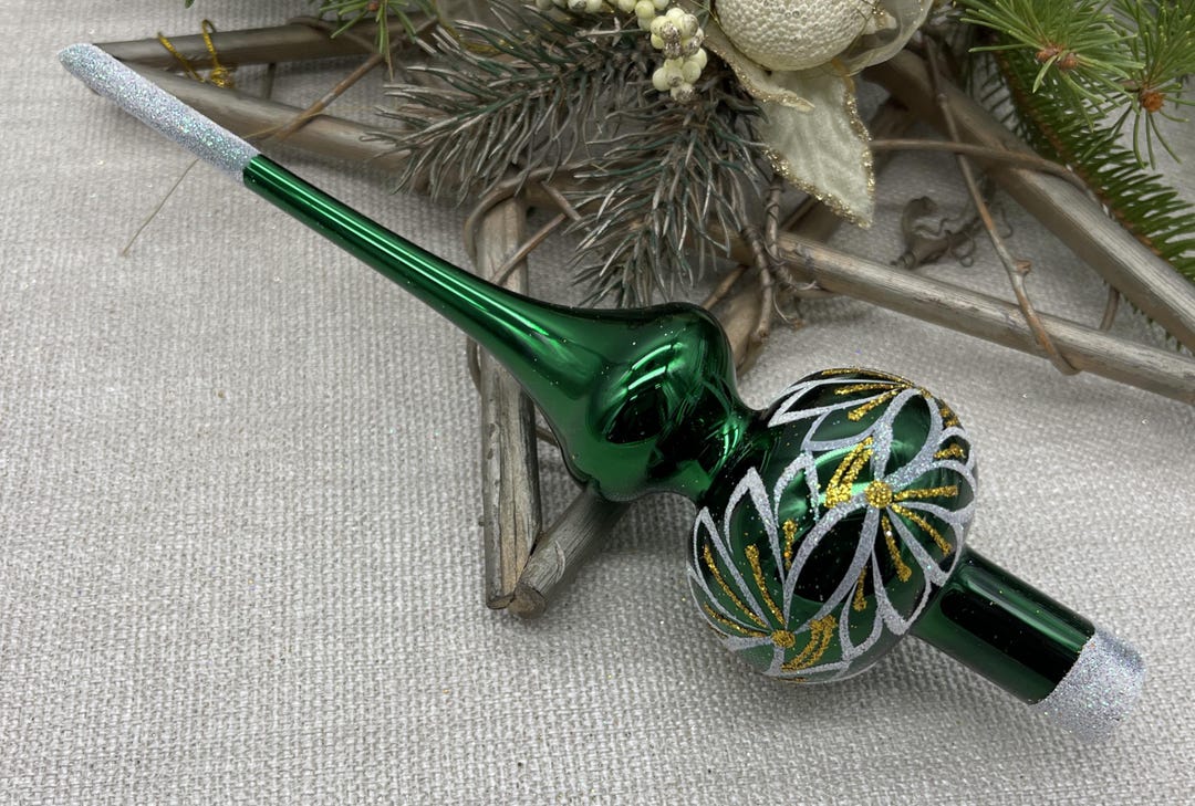 Small Green Christmas Glass Tree Topper 7 Inch,glass Finial Xmas Tree ...