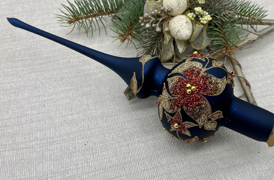 Big Blue Christmas Glass Tree Topper 12 Inch,vintage Tree Topper ...