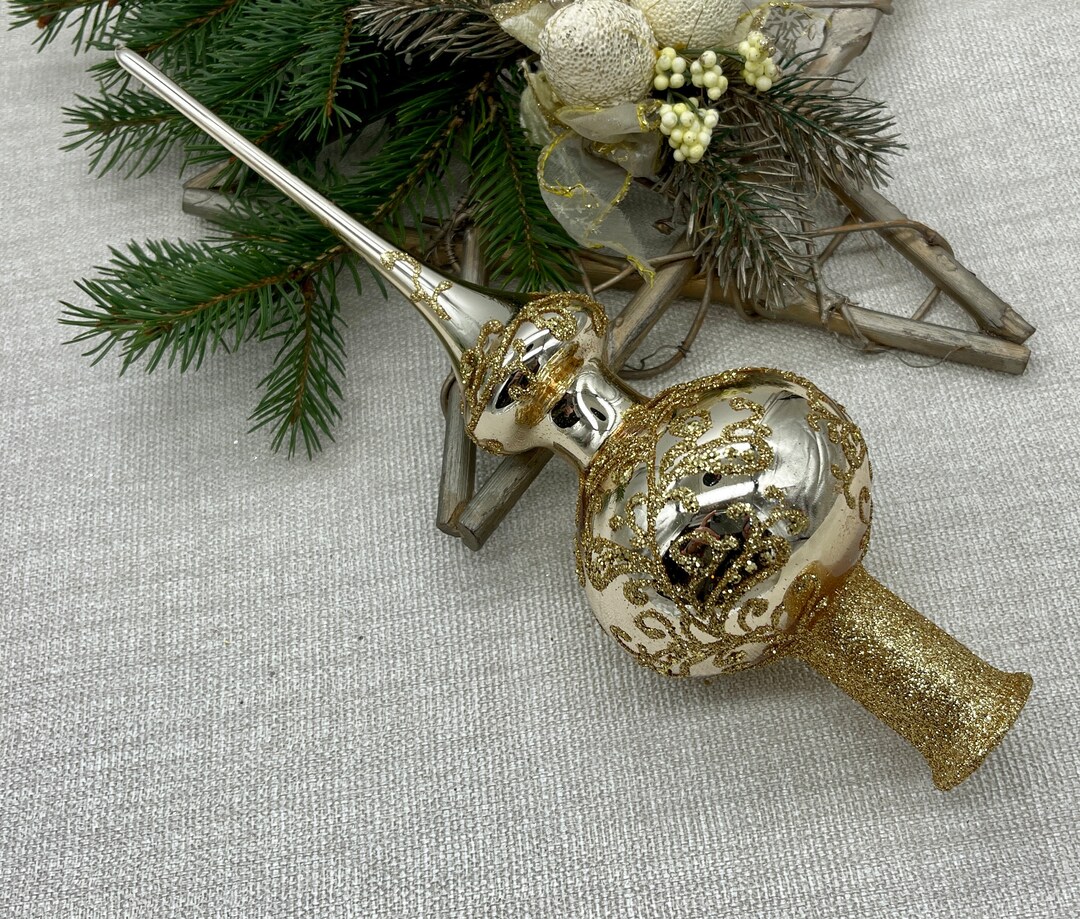 Gold Christmas Glass Tree Topper 9 Inch,vintage Tree Topper Christmas ...