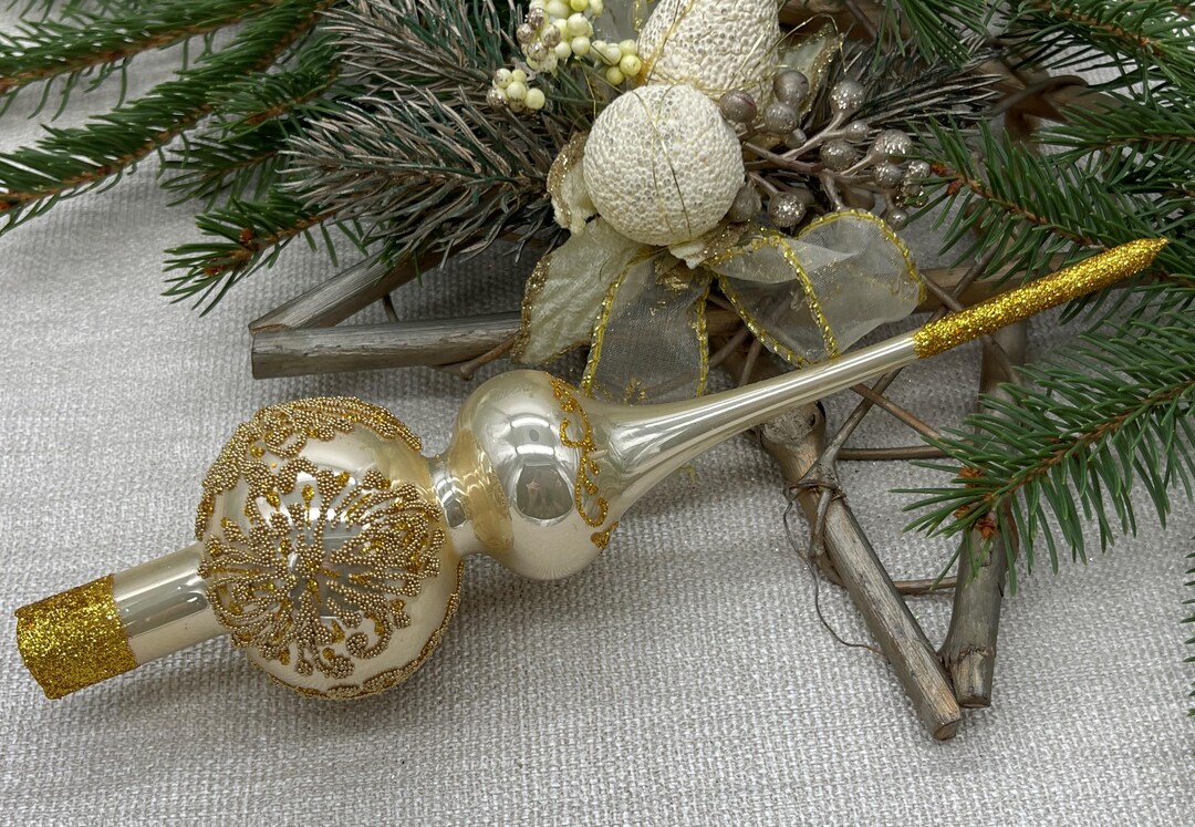 Small Beige Christmas Glass Tree Topper 7 Inch, Vintage Tree Topper ...