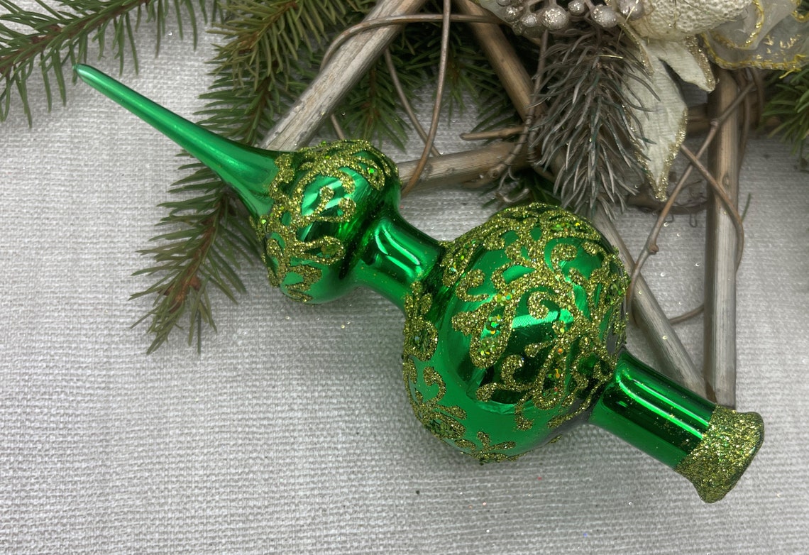 Chistmas Decor 2024, Green Christmas Glass Tree Topper 7 Inch, Handmade ...